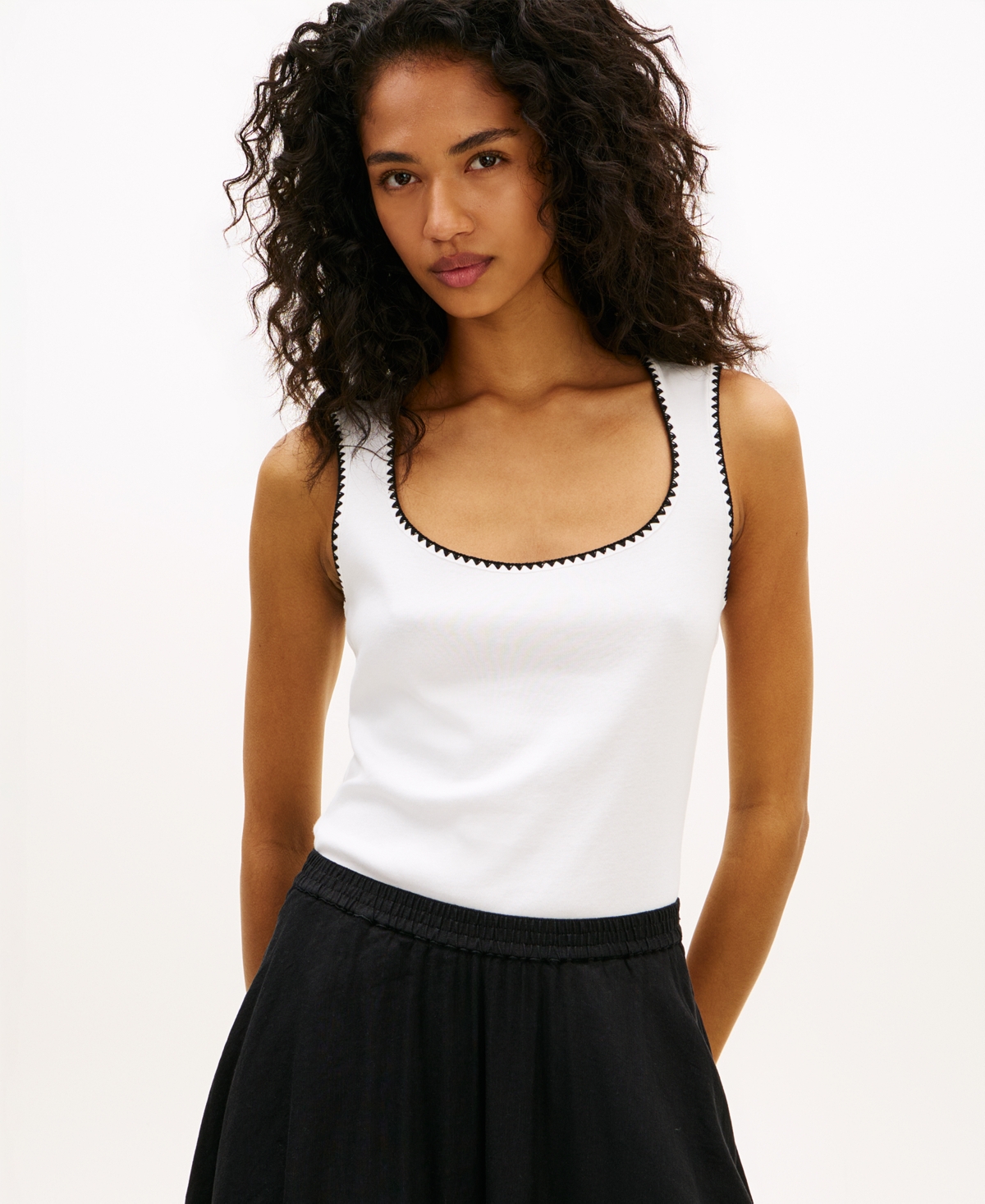 Click here for Tommy Hilfiger Womens Black & White Slim Scoop-Nec... prices