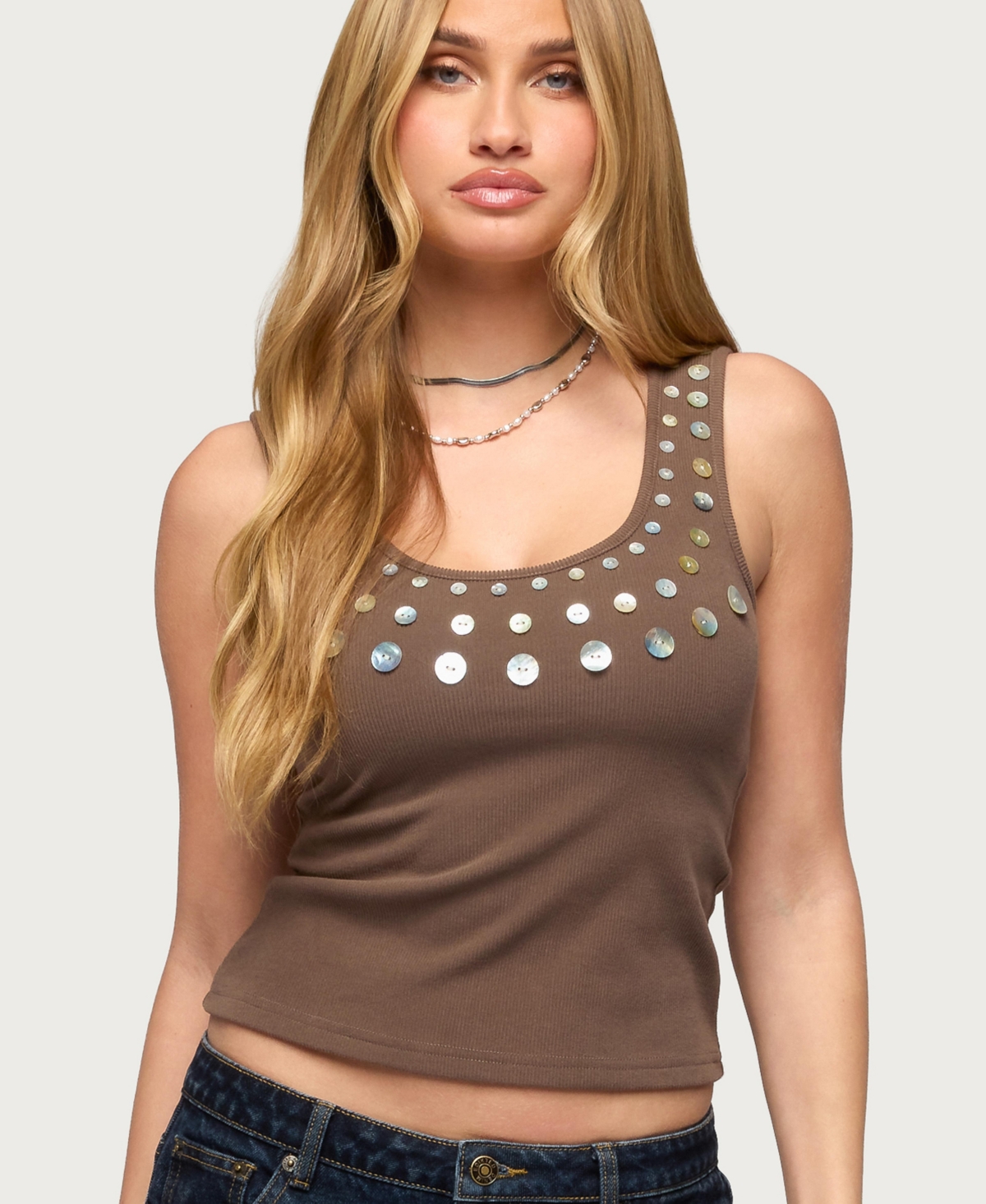 Click here for Edikted Womens Beach Babe Scoop Tank Top - Brown prices