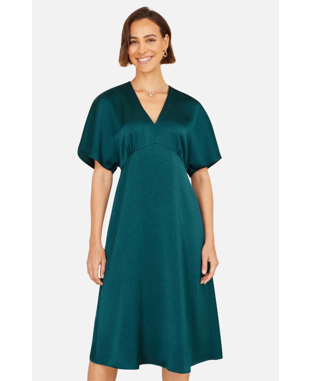 Click here for Yumi Womens Satin Midi Kimono Dress - Green prices