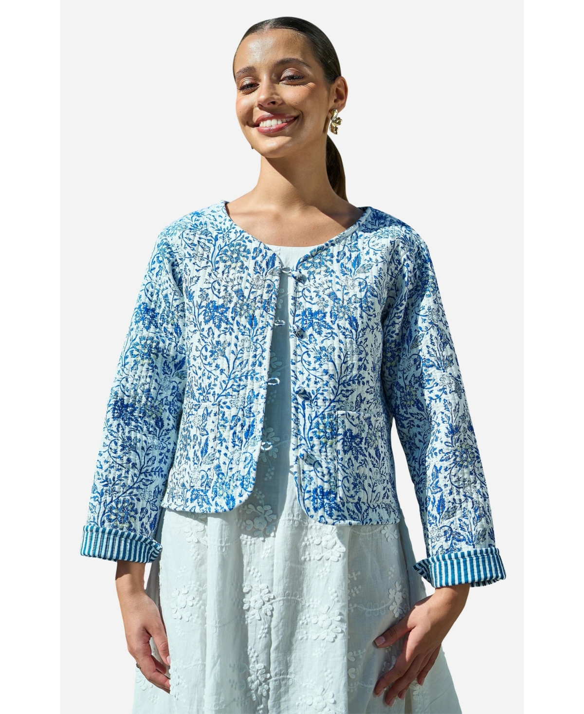 Click here for Yumi Womens Reversible Cotton Quilted Jacket - Blu... prices