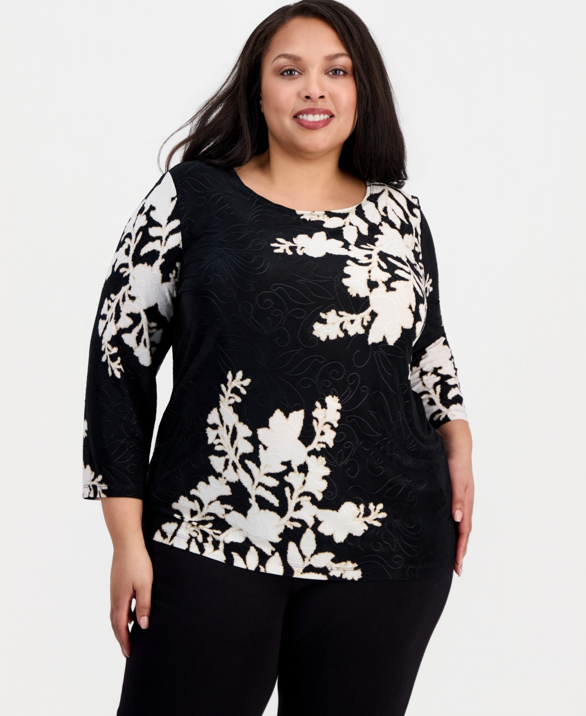 Click here for Jm Collection Plus Size Floral Jacquard Knit Top... prices