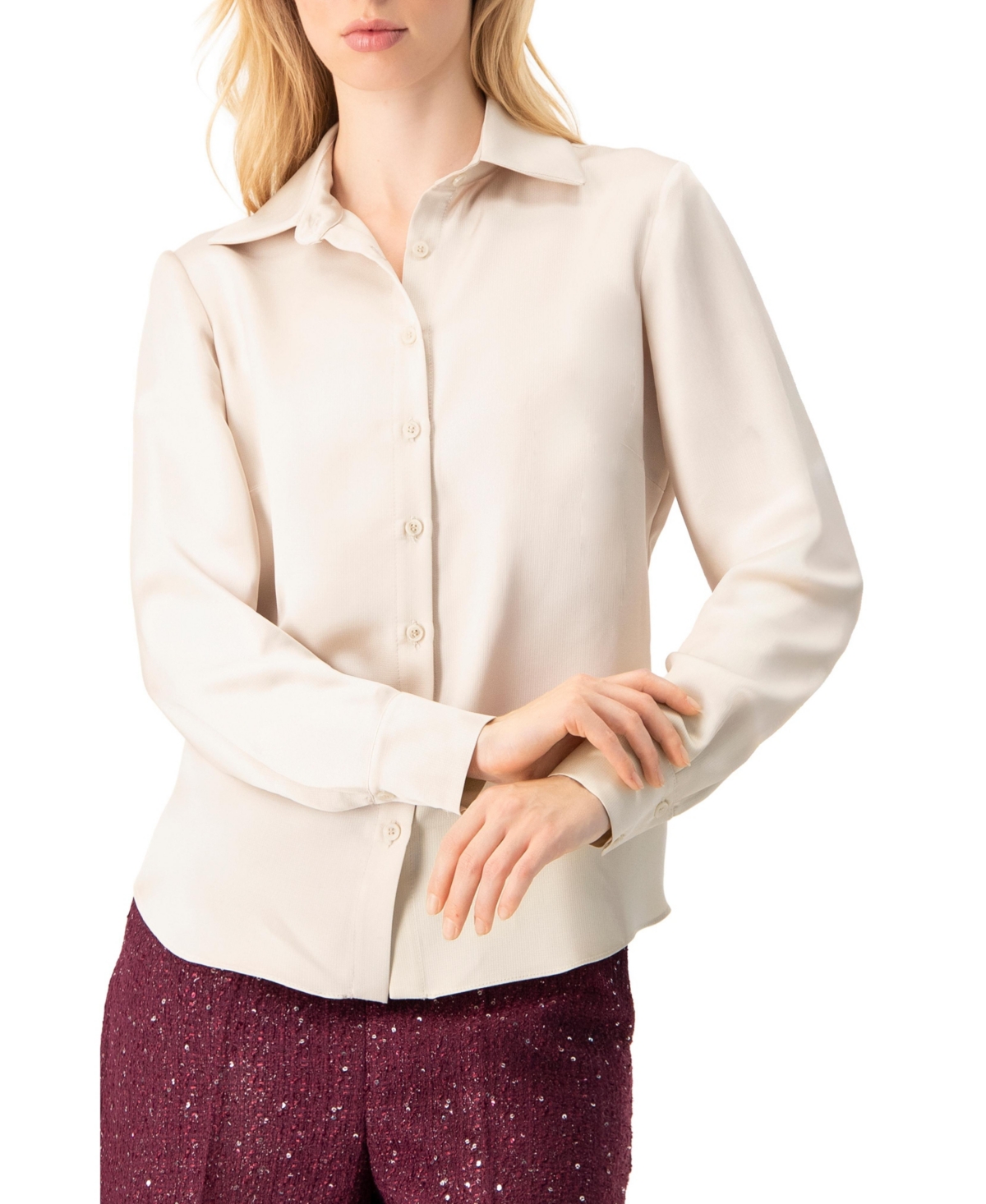 Click here for Ivonne Womens Long Sleeve Button-Up Shirt - Ivory prices