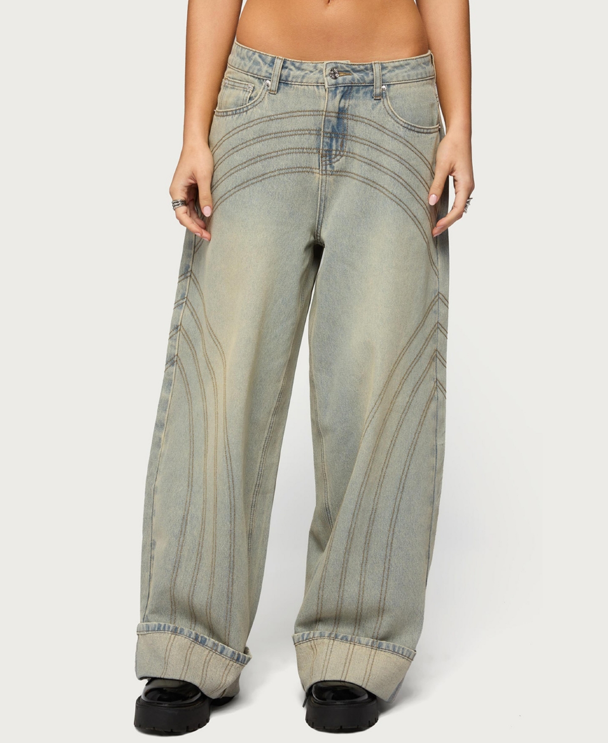 Click here for Edikted Womens Cuffed Low Rise Wide Leg Jeans - Bl... prices