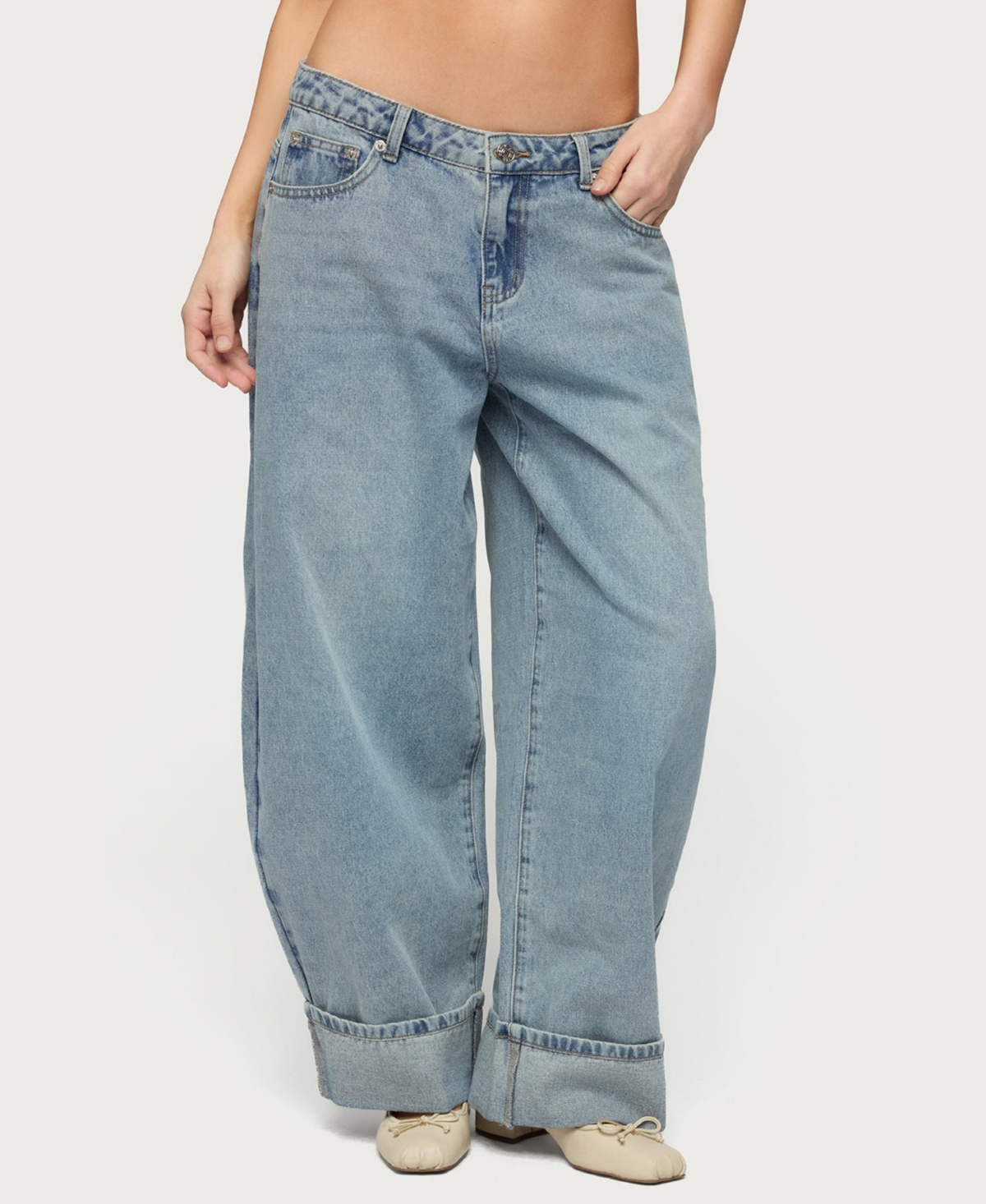 Click here for Edikted Womens Kella Low Rise Baggy Jeans - Blue-v... prices