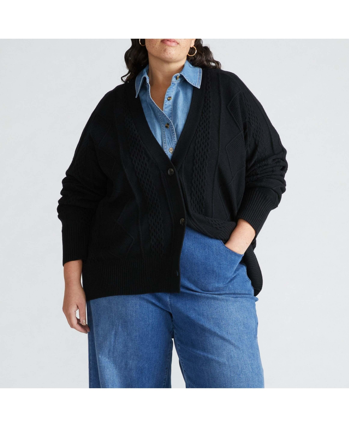 Click here for Universal Standard Plus Size Cable Knit Cardigan -... prices