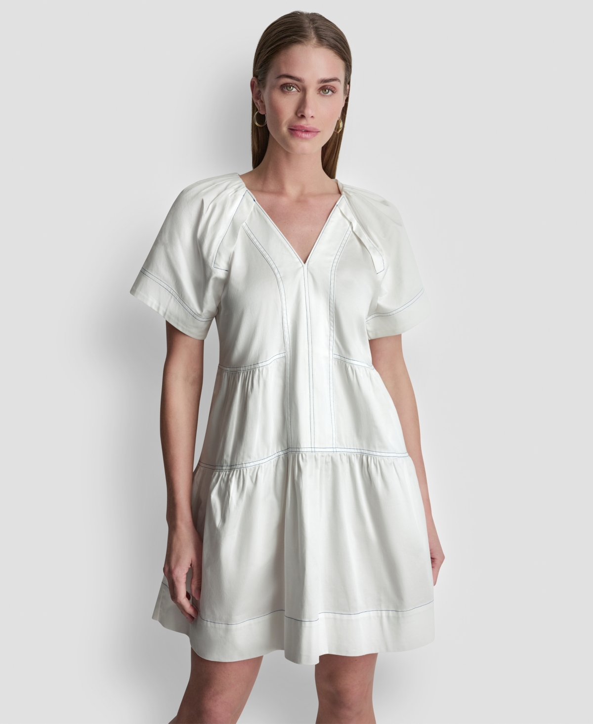 Click here for Dkny Womens V-Neck Contrast-Stitch Mini Dress - Wh... prices