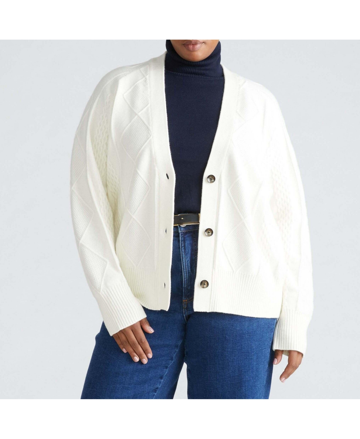 Click here for Universal Standard Plus Size Cable Knit Cardigan -... prices