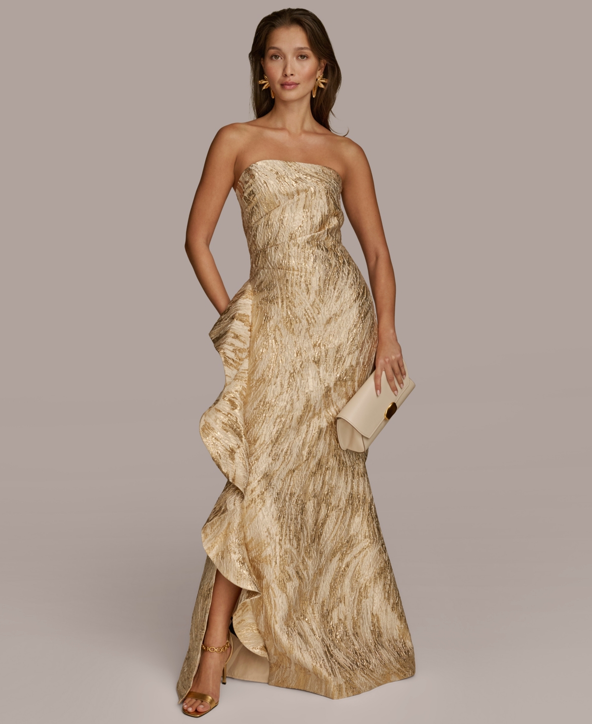 Click here for Donna Karan New York Womens Metallic Ruffled Strap... prices