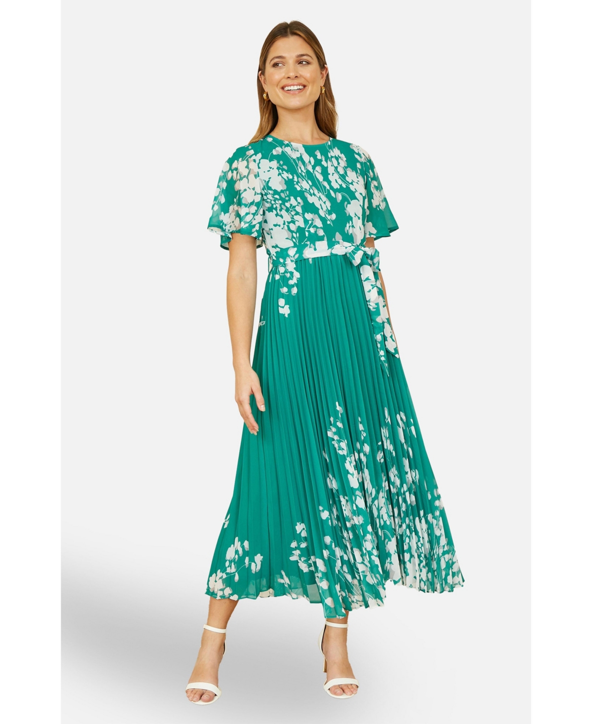 Click here for Yumi Womens Mirror Floral Design Pleated Midi Dres... prices