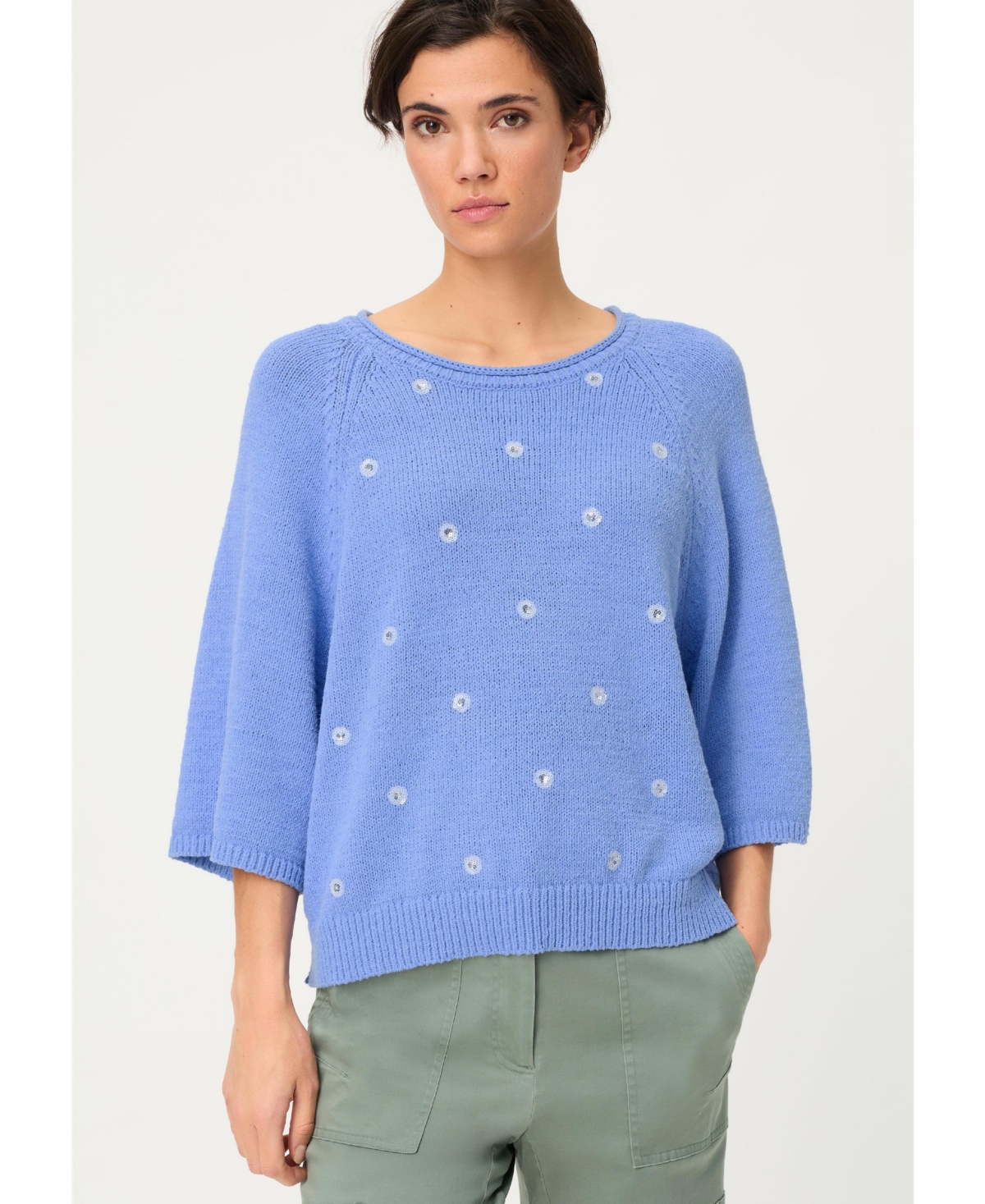 Click here for Olsen Womens Embellished Sweater - Sky blue prices