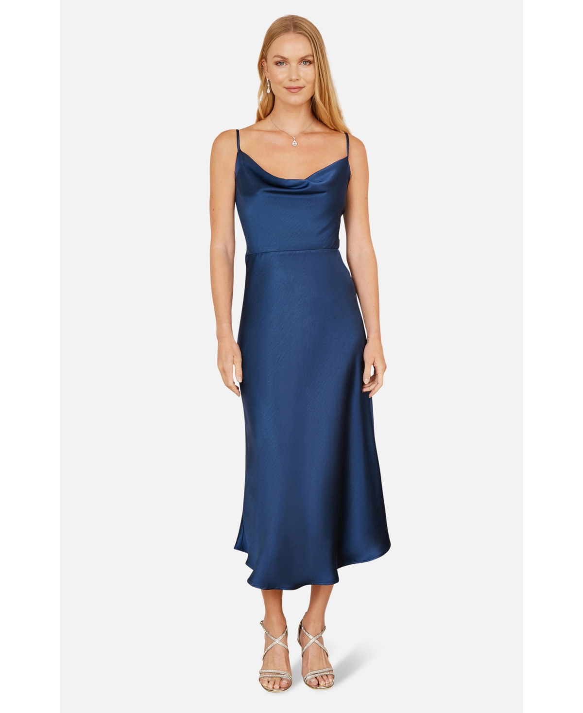 Click here for Yumi Womens Satin Cowl Neck Midi Dress - Navy prices