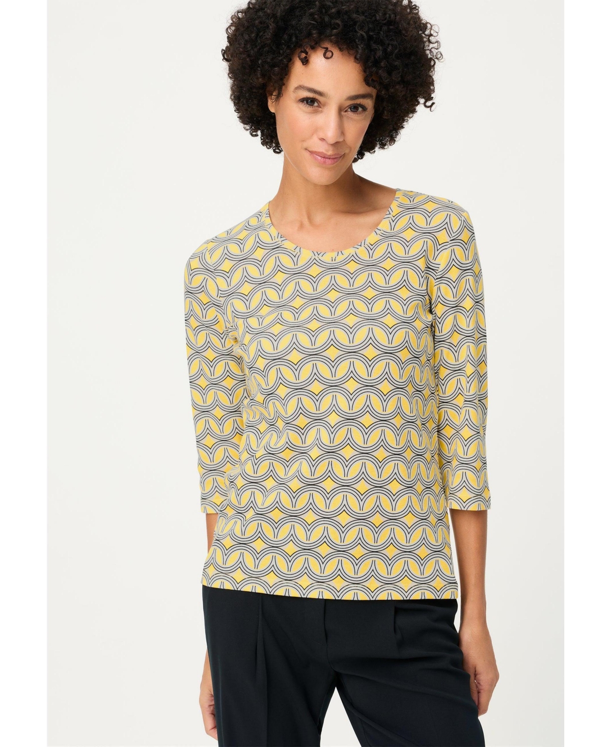 Click here for Olsen Womens Retro Geo Print T-Shirt - Golden yell... prices