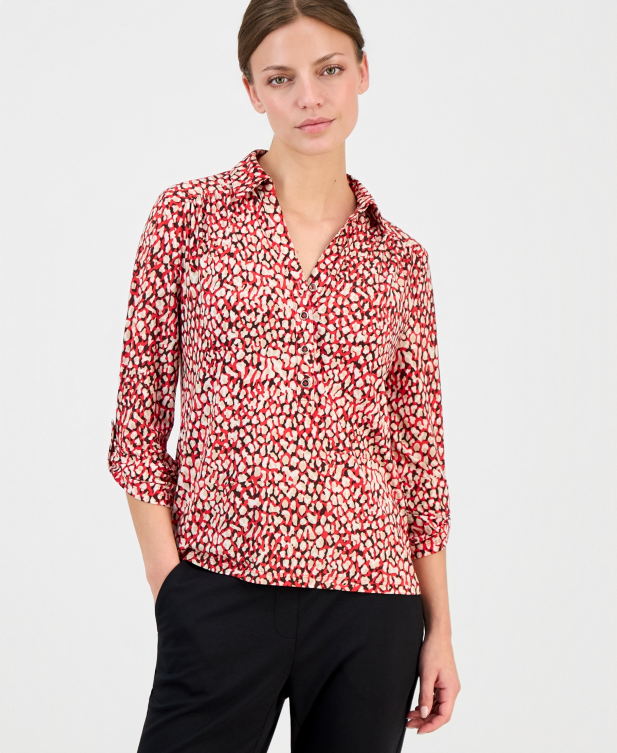 Click here for Anne Klein Essentials Petite 3/4-Sleeve Printed To... prices