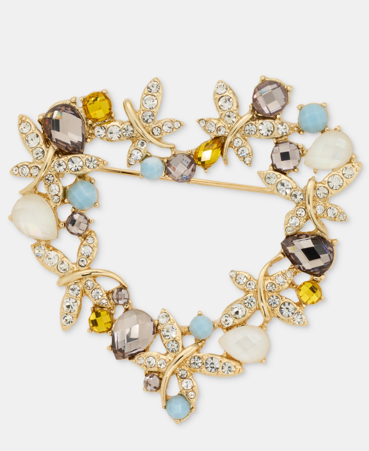 Click here for Anne Klein Mixed Stone Heart Wreath Pin - Multi prices