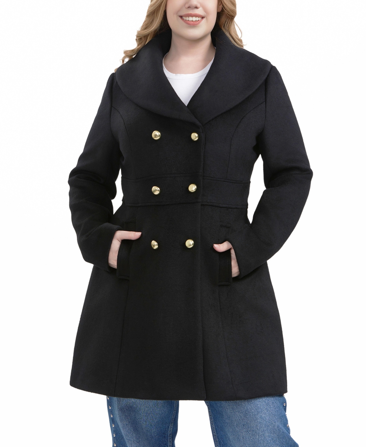 Click here for Bgsd Plus Size Fit & Flare Wool Blend Pea Coat - B... prices