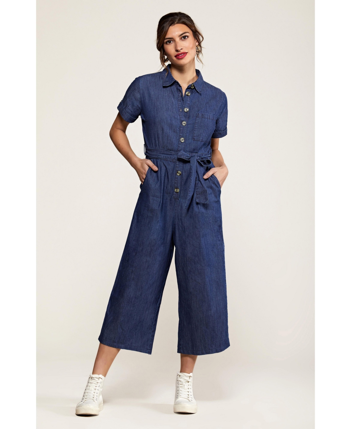 Click here for Yumi Womens Chambray Light Denim Button Jumpsuit -... prices