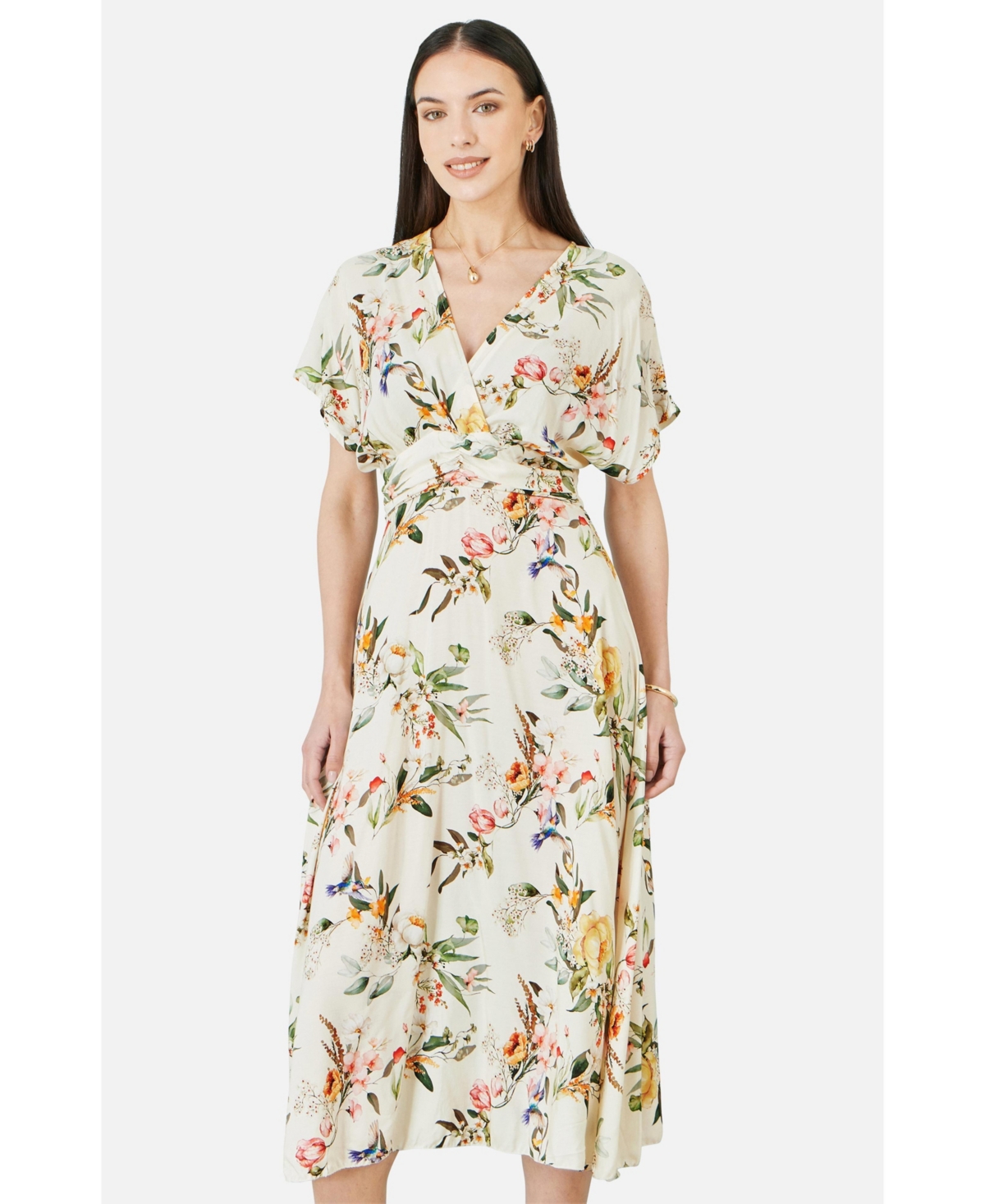 Click here for Yumi Womens Floral Print Midi Dress - Ivory prices