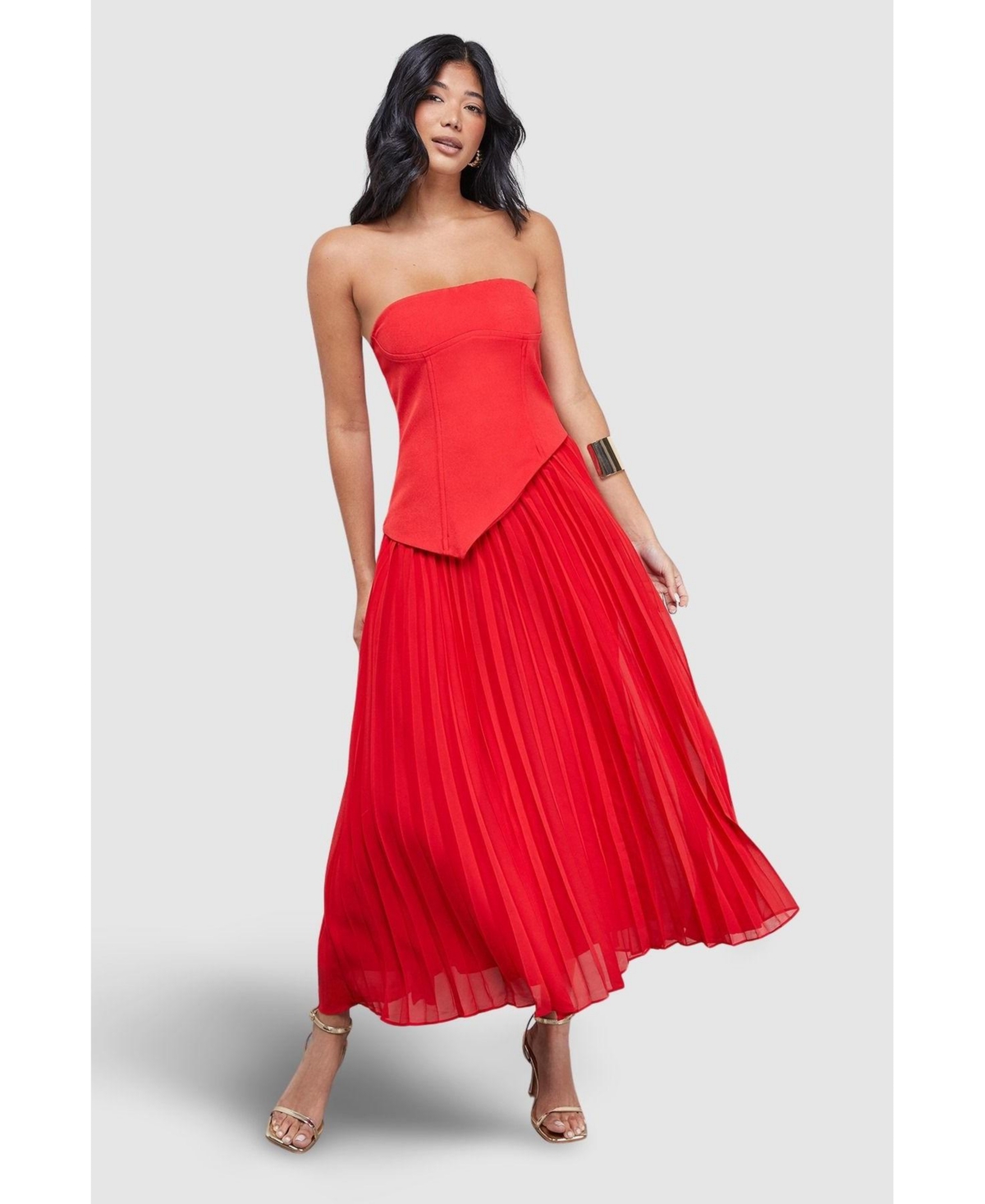 Click here for Warehouse Womens Bandeau Bodice Pleated Midi Dress... prices