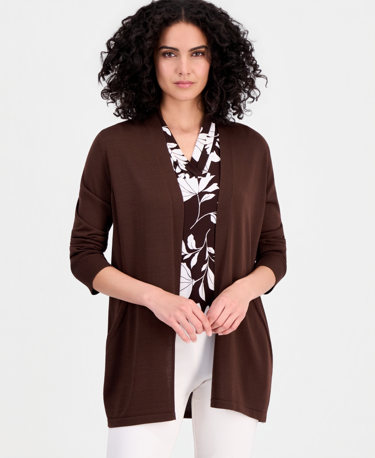 Click here for Anne Klein Womens Open-Front Rib Pocket Cardigan -... prices