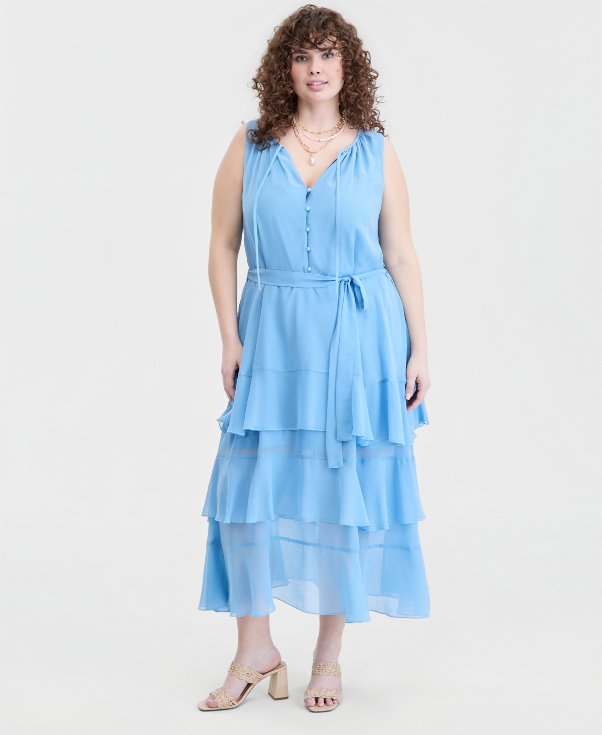 Click here for On 34th Trendy Plus Size Tiered Tie-Belt Maxi Dres... prices