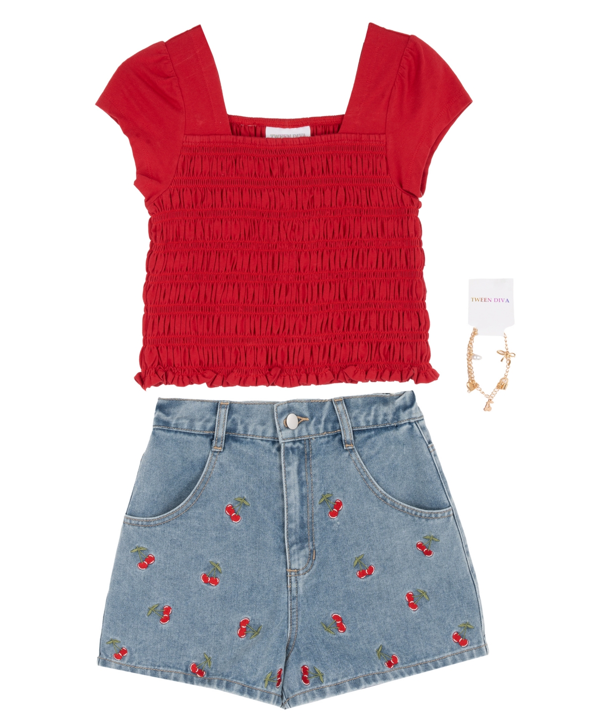 Click here for Tween Diva Girls 7-16 2Smocked Top and Cherry Embr... prices