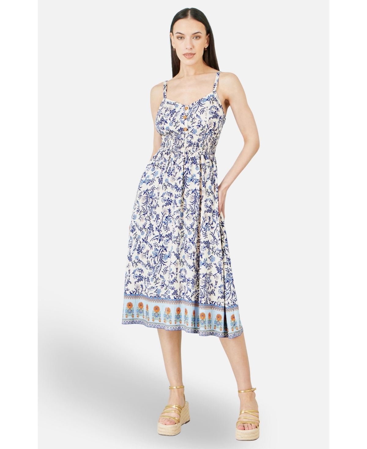 Click here for Yumi Womens Floral Border Print Midi Sun Dress - W... prices