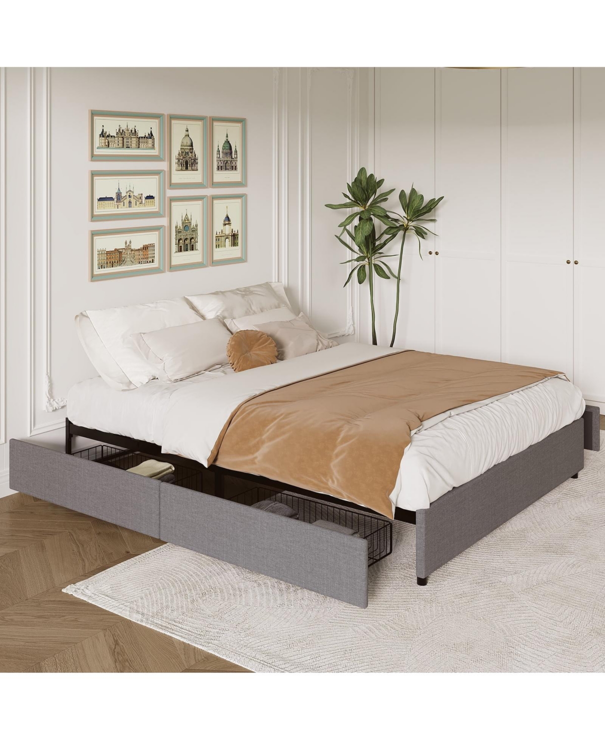 Click here for gaomon Fabric Upholstered Bed Frame with 4 Storage... prices