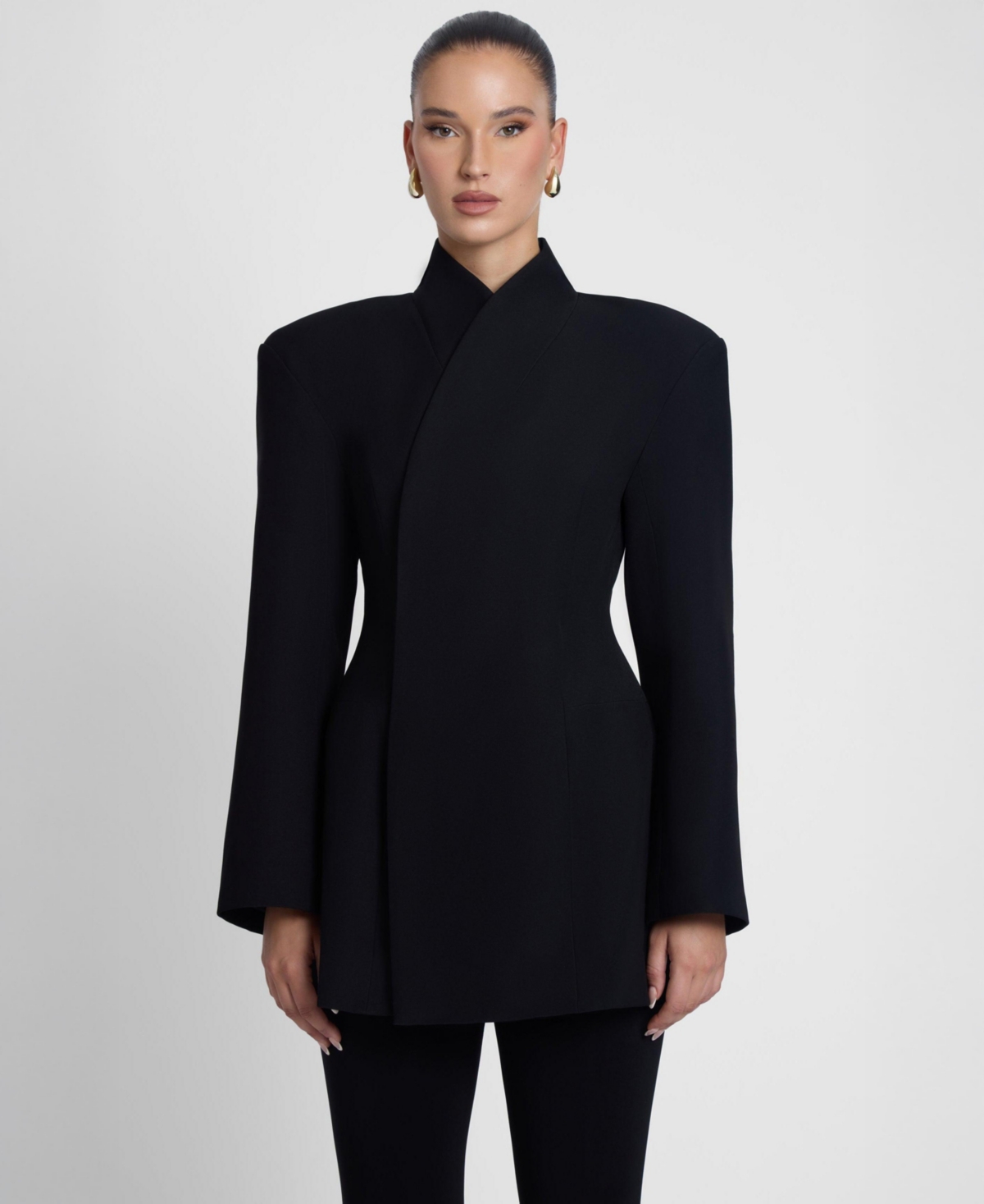 Click here for Leau Womens Cairo Hourglass Belted Coat - Black prices