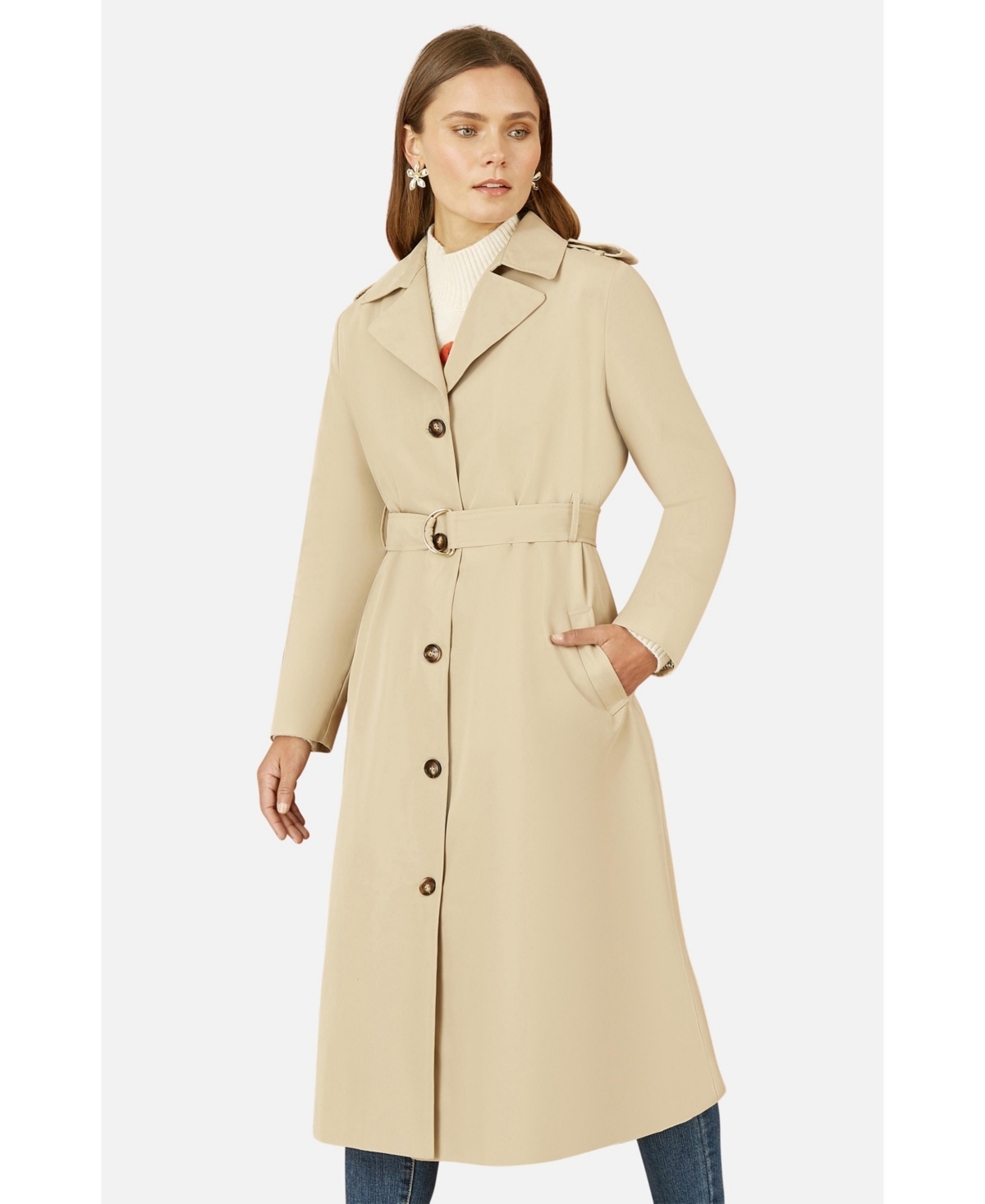 Click here for Yumi Womens Belted Trench Coat - Brown prices