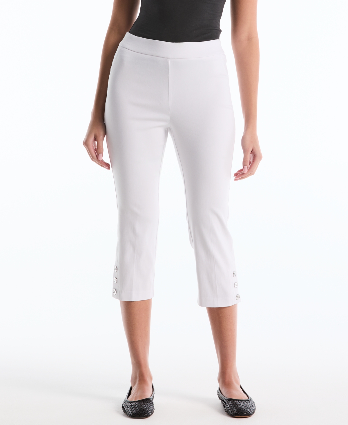 Click here for Rafaella Petite Button Detail Capri Pants - White prices