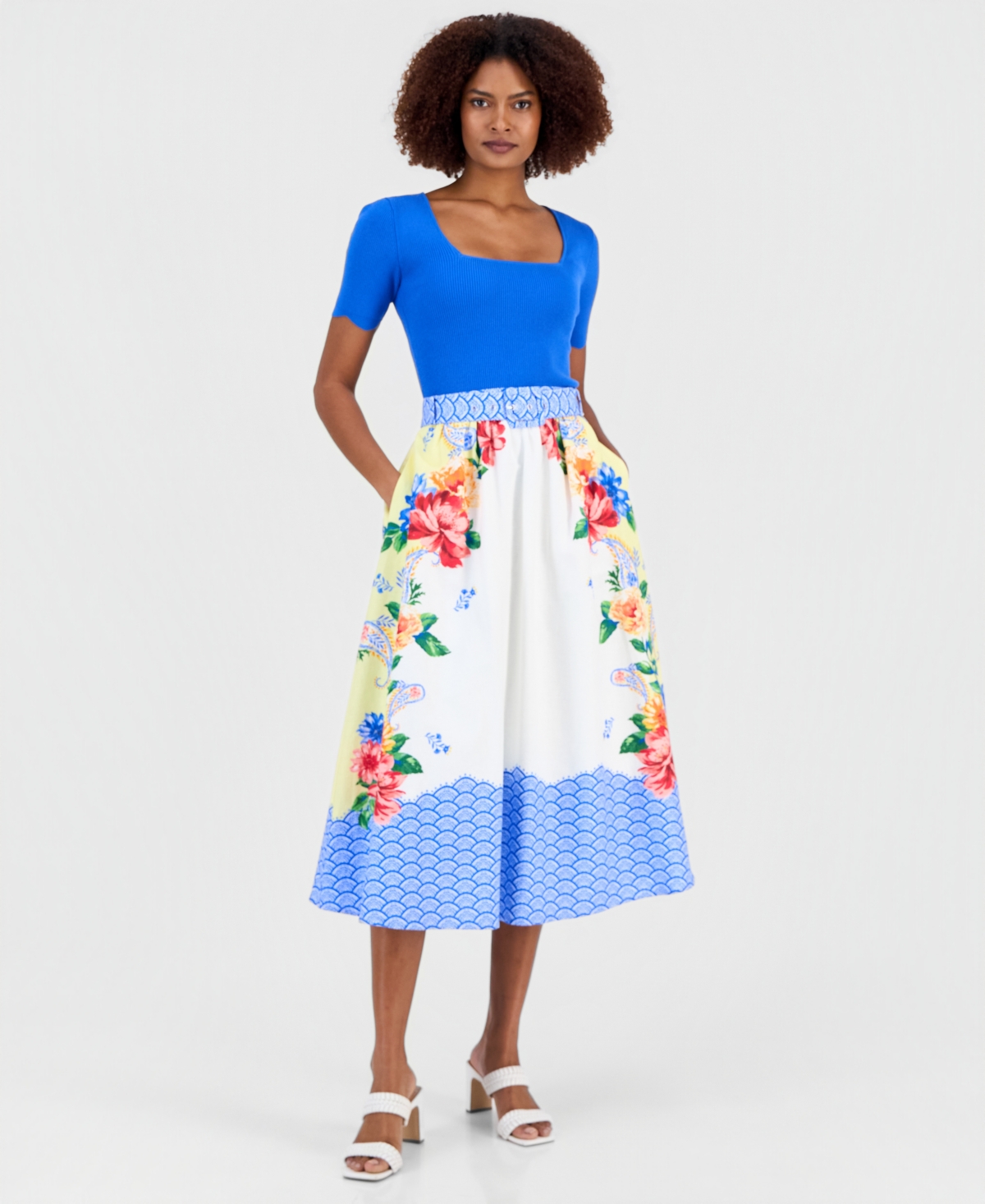 Click here for T Tahari Womens Printed Belted Pull-On Midi Skirt... prices