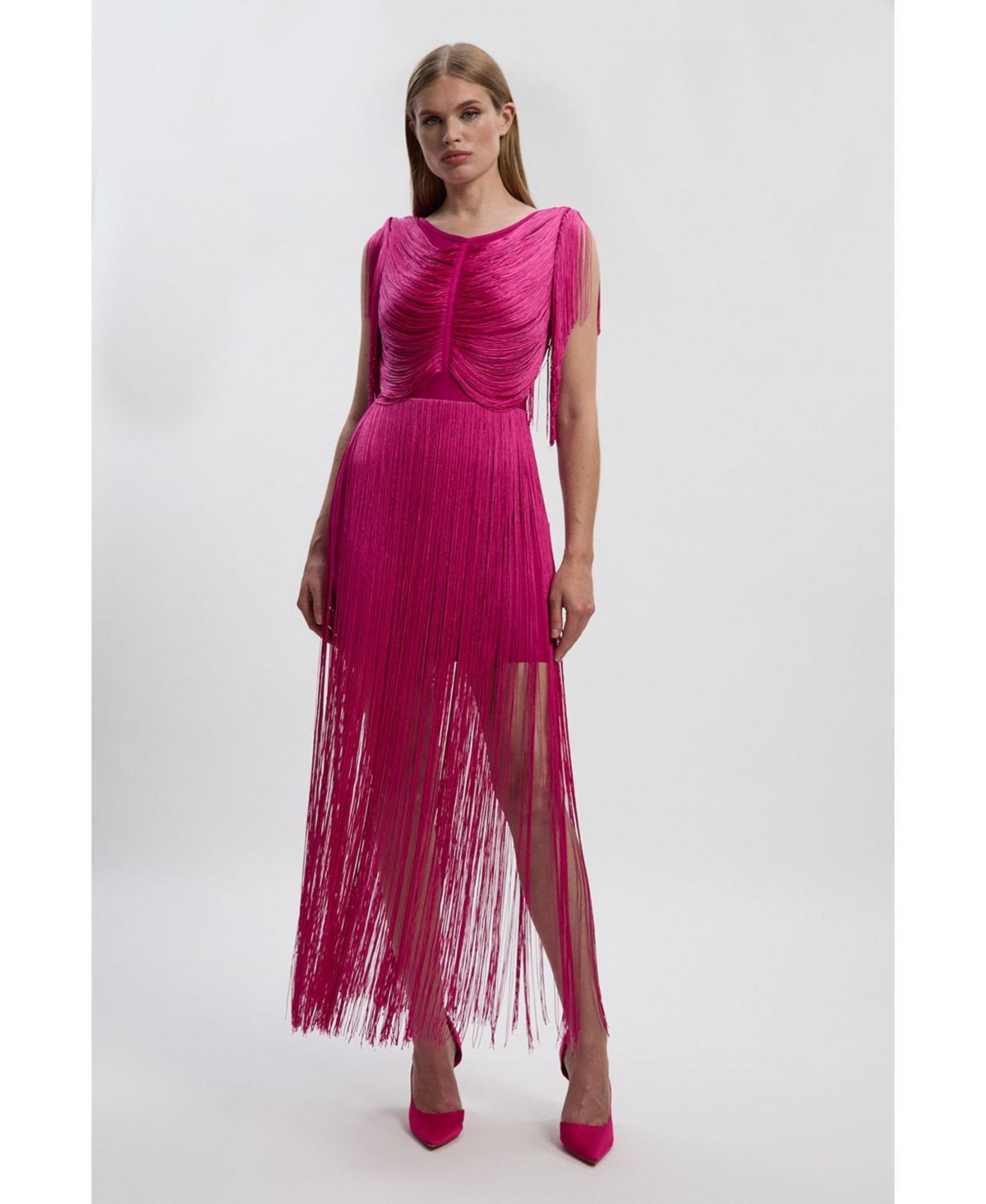 Click here for Karen Millen Womens Maxi Draped Fringe Knitted Min... prices