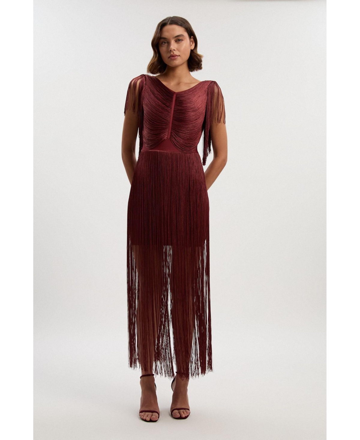 Click here for Karen Millen Womens Maxi Draped Fringe Knitted Min... prices