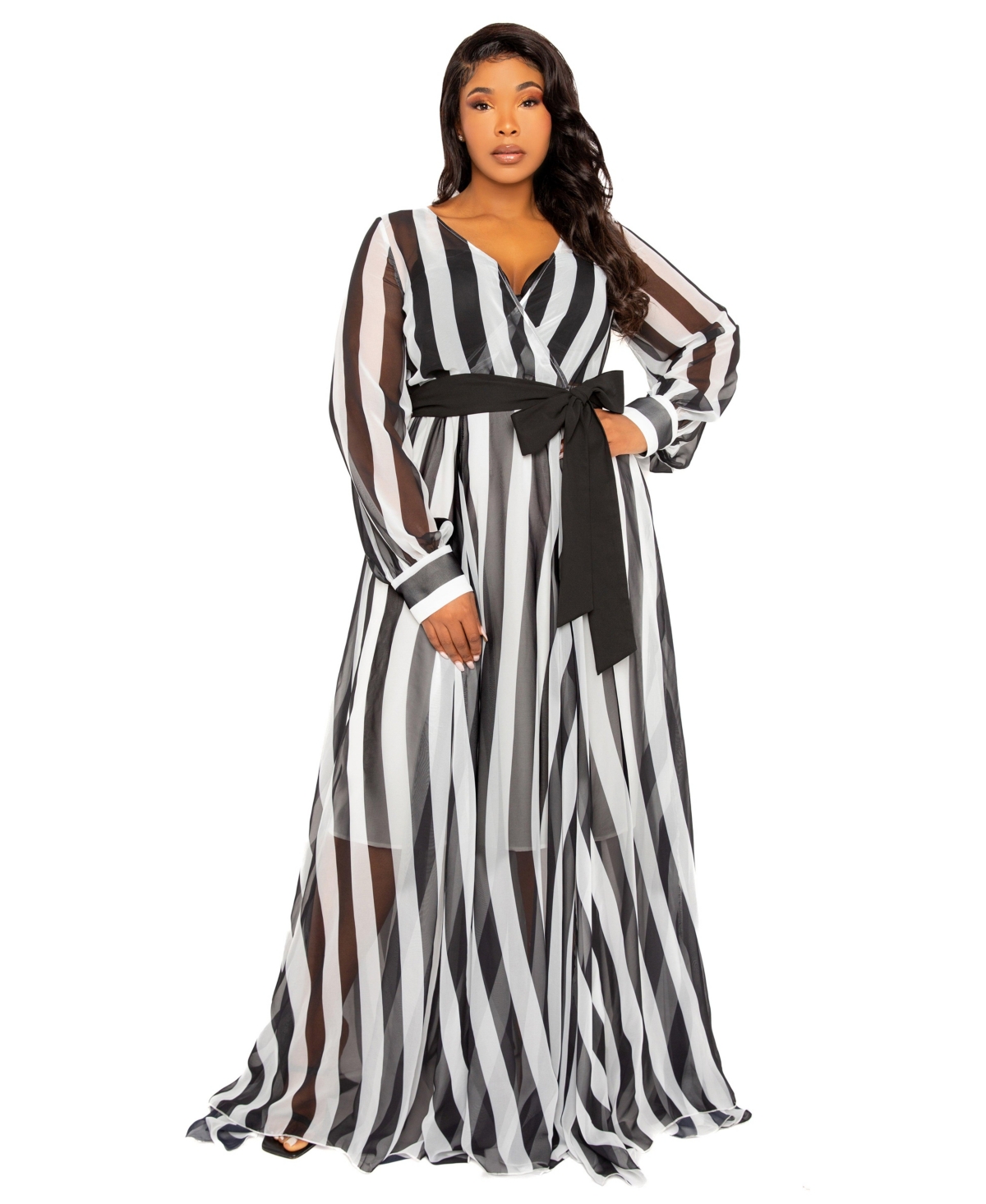 Click here for Buxom Couture Plus Size Stripe Surplice Maxi Dress... prices