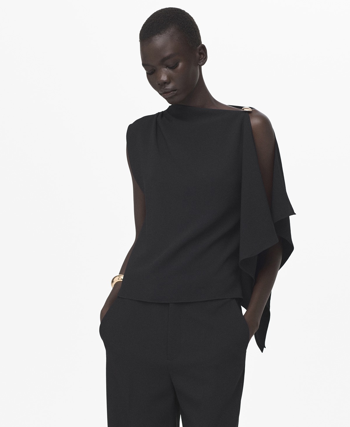 Click here for Mango Womens Asymmetrical Neckline Blouse - Black prices