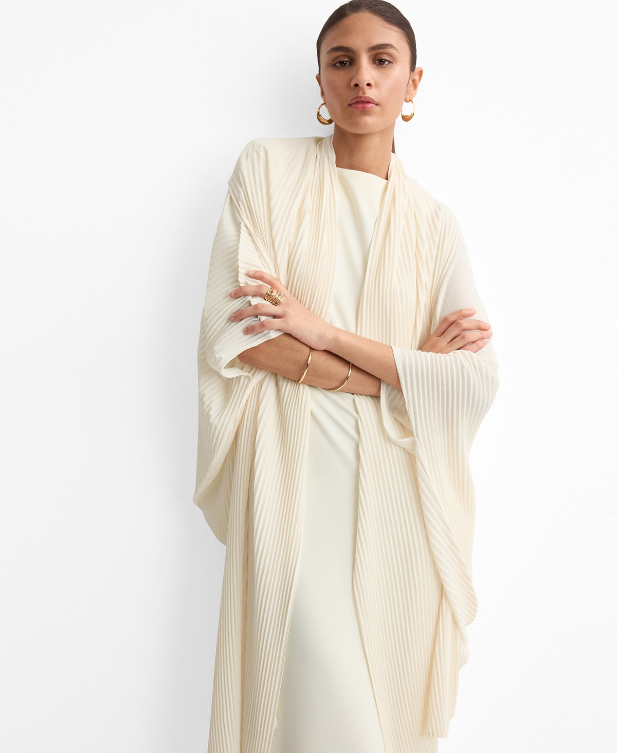 Click here for Mango Womens Oversized Pleated Caftan - Ecru prices