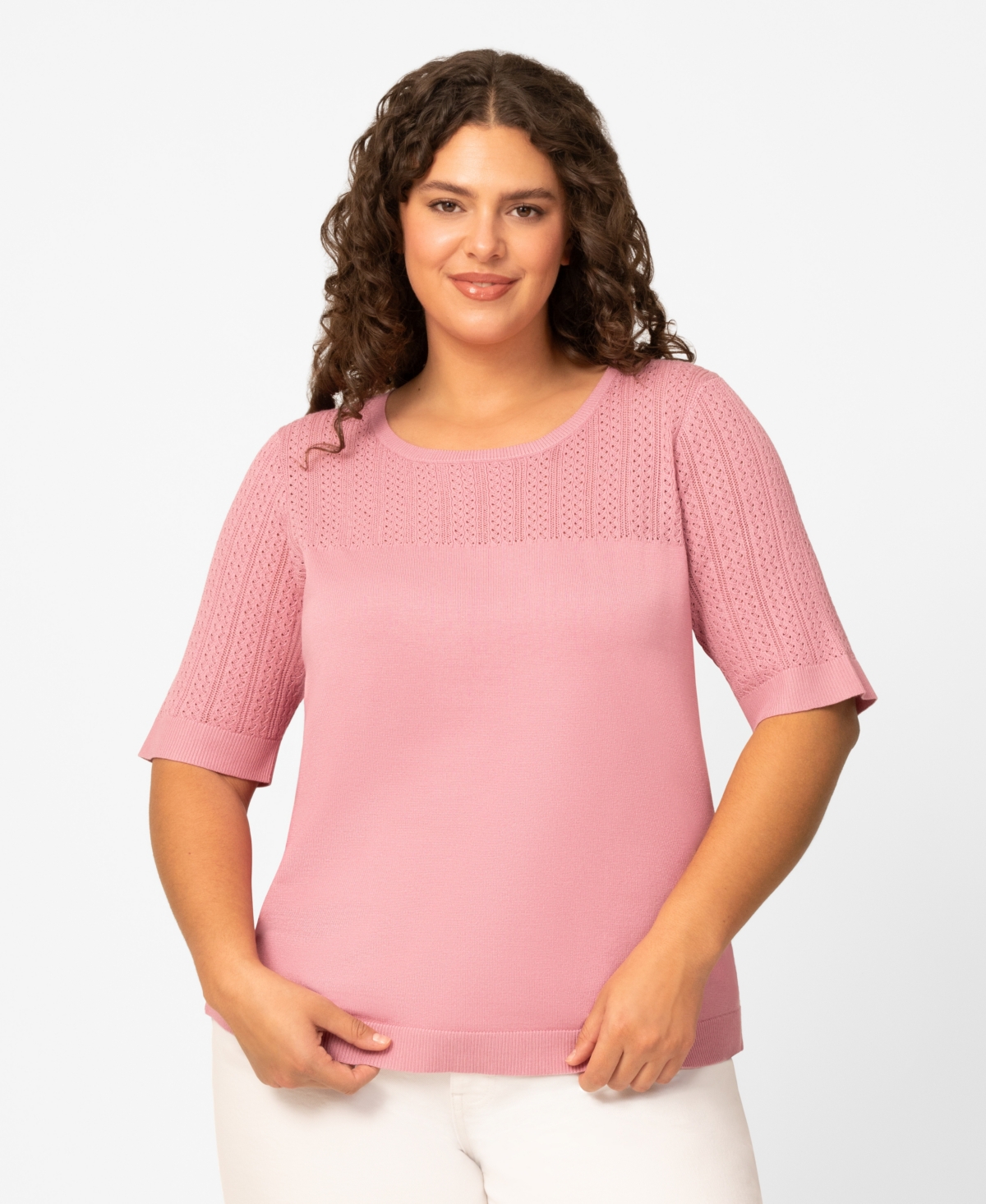 Click here for Melissa Paige Plus Size Mixed Cable Round Hem Crew... prices