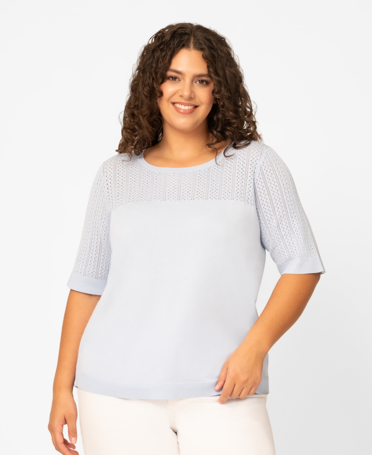 Click here for Melissa Paige Plus Size Mixed Cable Round Hem Crew... prices