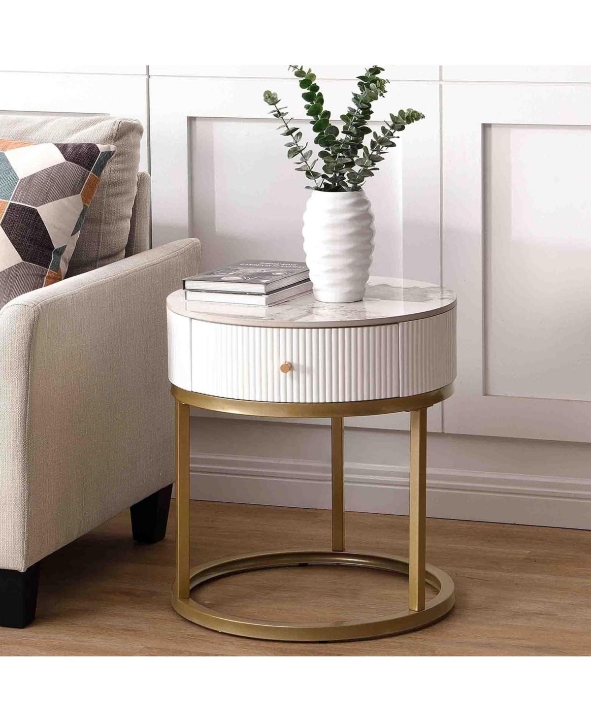 Click here for Rainsken Marble Round Nightstand  Modern End Table... prices