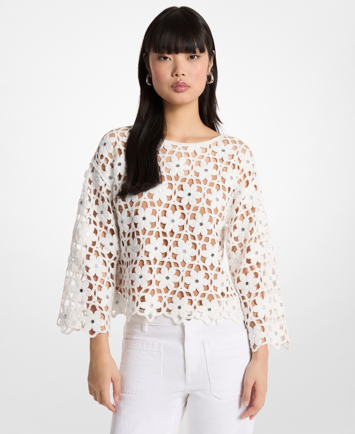 Click here for Michael Kors Womens Crewneck Crochet Top with Remo... prices