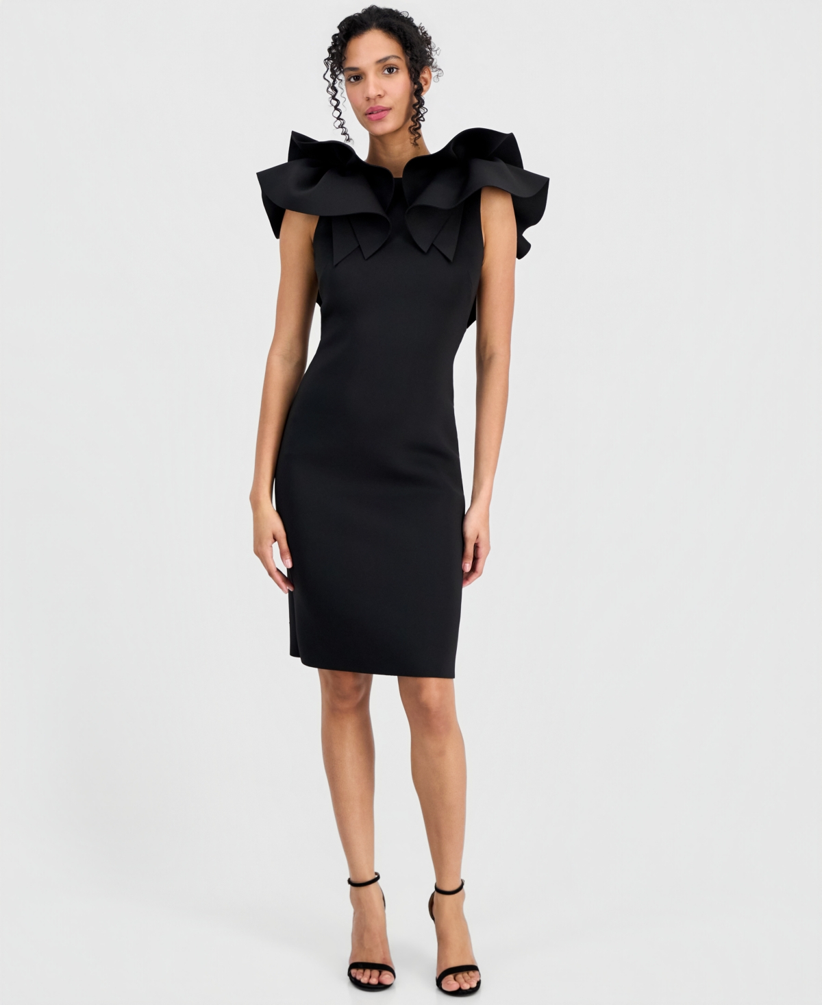 Click here for Anne Klein Womens Ruffle-Shoulder Boat-Neck Sheath... prices