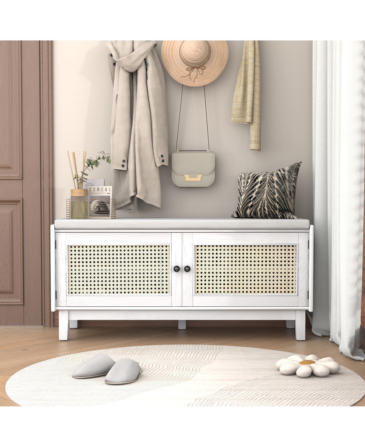 Click here for Rainsken Rattan Shoe Storage Bench  Wooden Shoe Or... prices