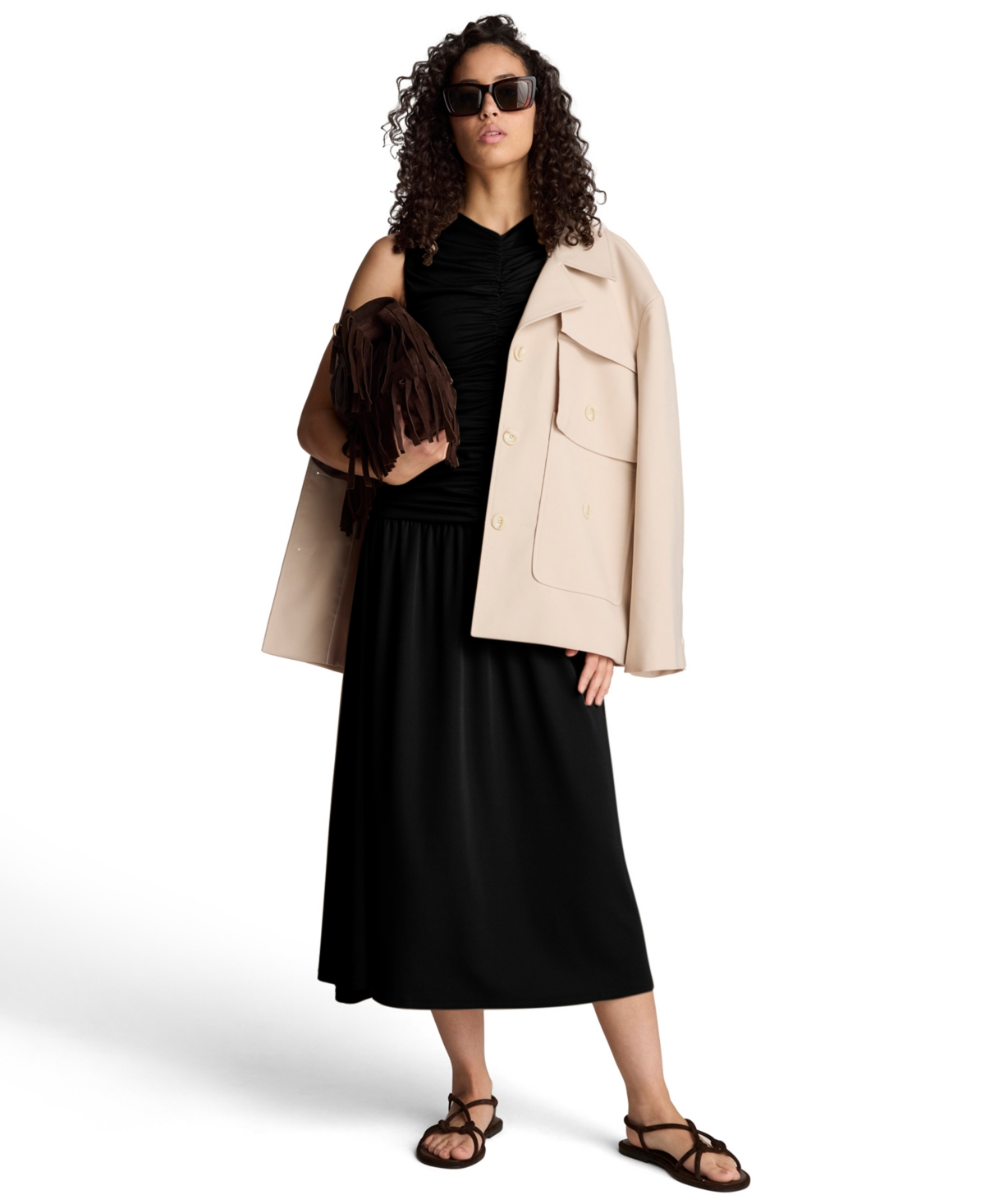 Click here for Kenneth Cole Womens Ruched A-Line Midi Dress - Bla... prices