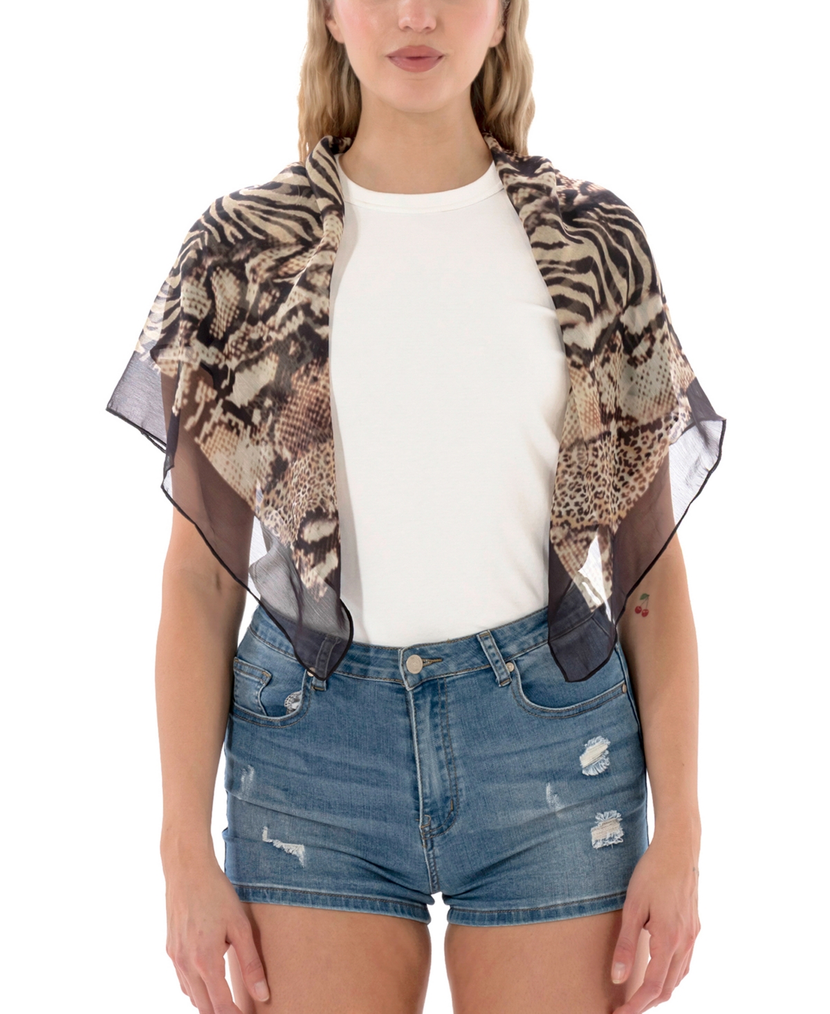 Click here for Marcus Adler Satin Animal Print Square Scarf - Bro... prices