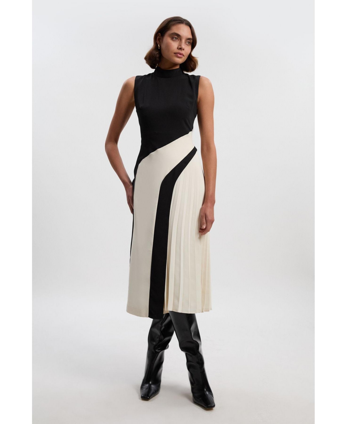 Click here for Karen Millen Womens Sculptural High-Neck Pleated M... prices