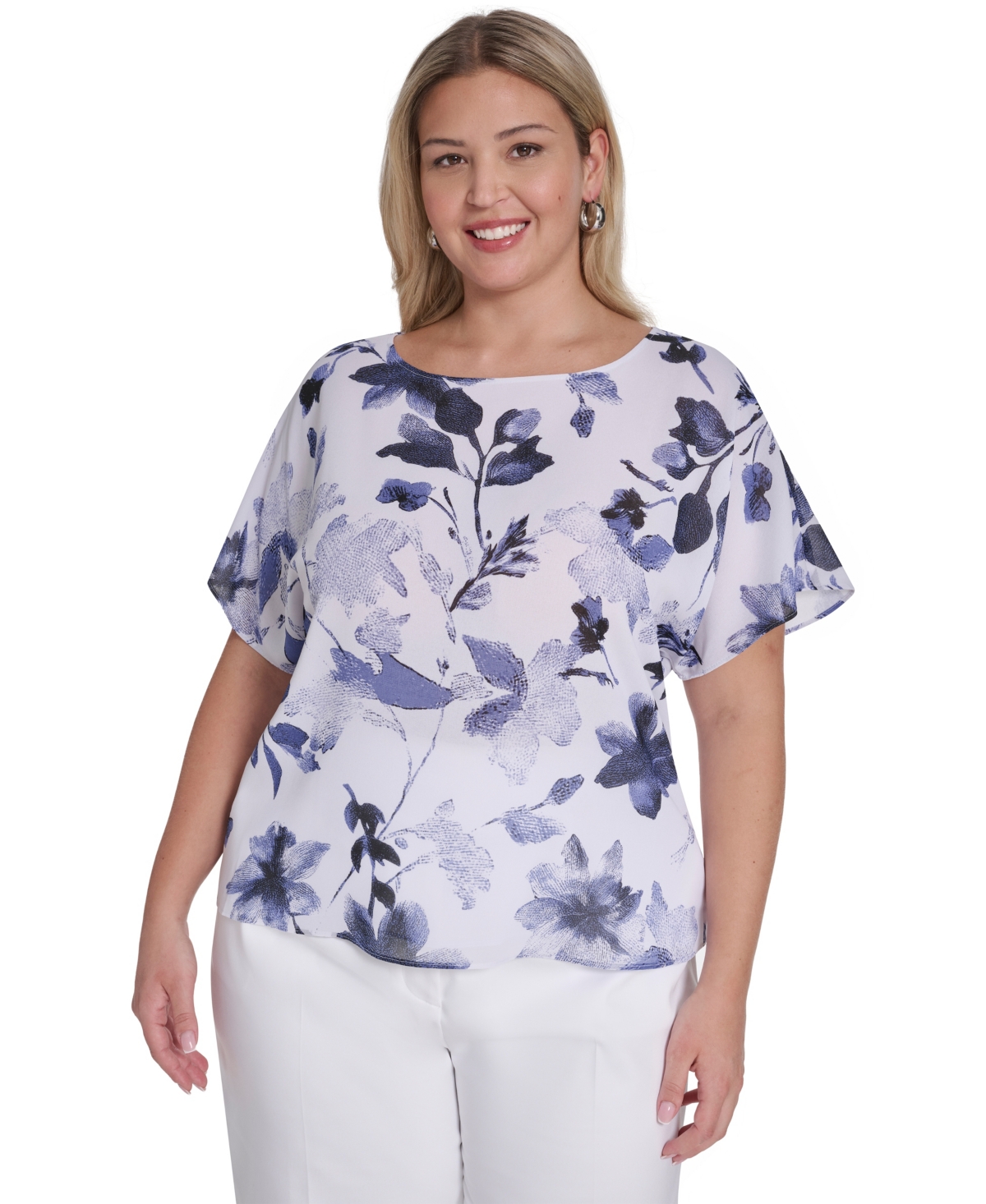 Click here for Calvin Klein Plus Size Printed Crew Neck Top - Fut... prices