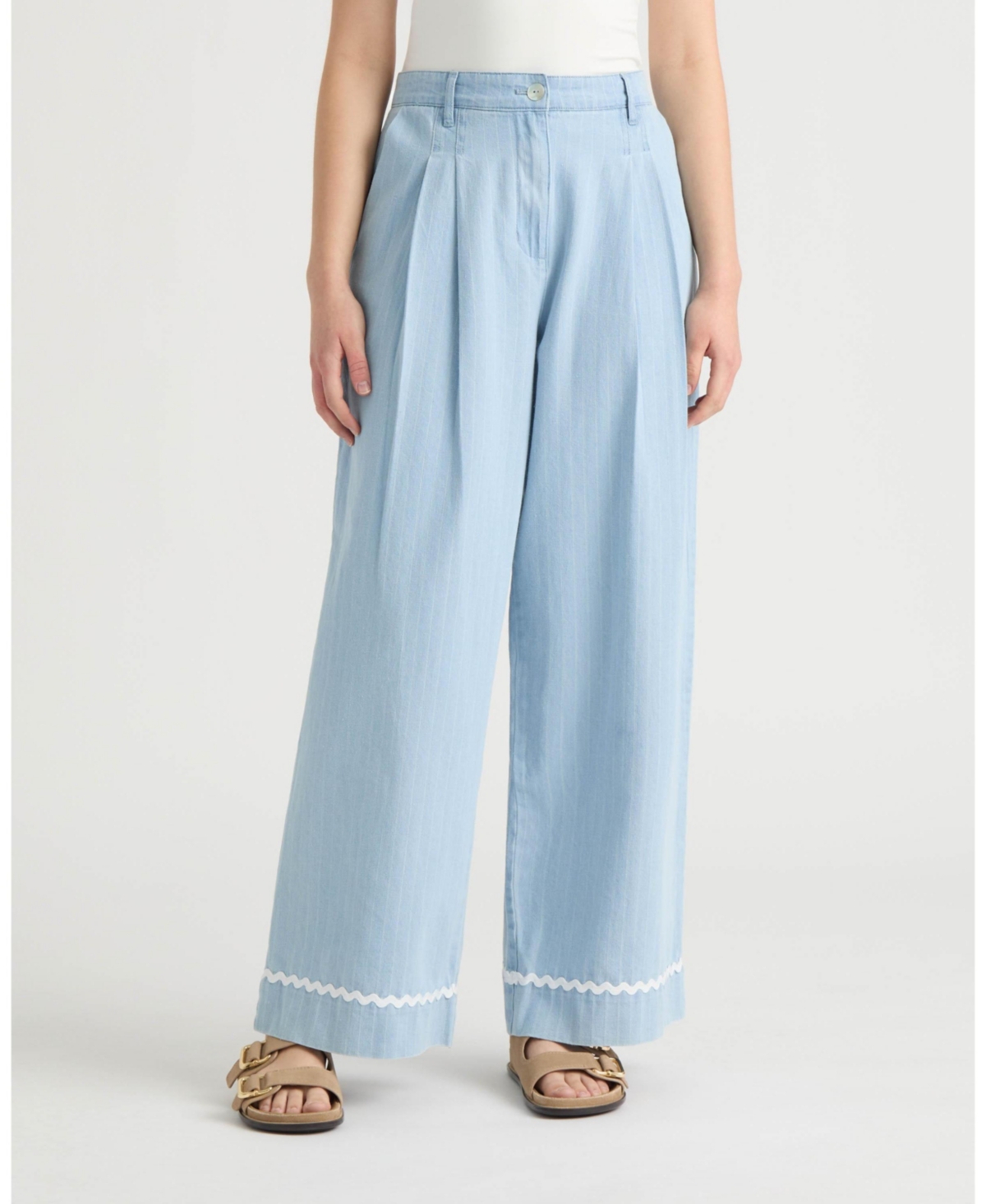 Click here for Nvlt Womens Wide Leg Pleated Trousers - Lt denim s... prices