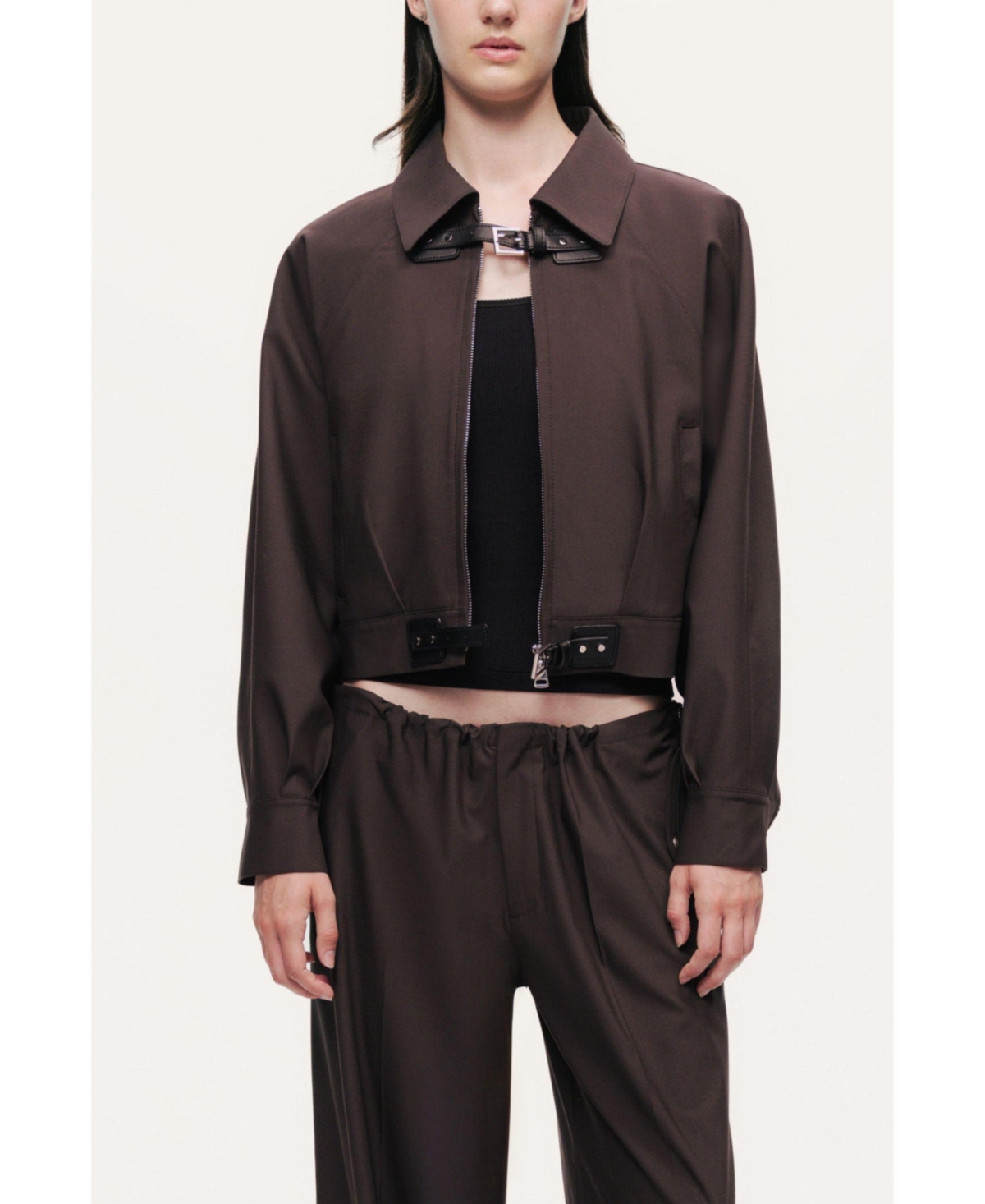 Click here for Nocturne Womens Buckle Detail Cropped Zip Jacket -... prices