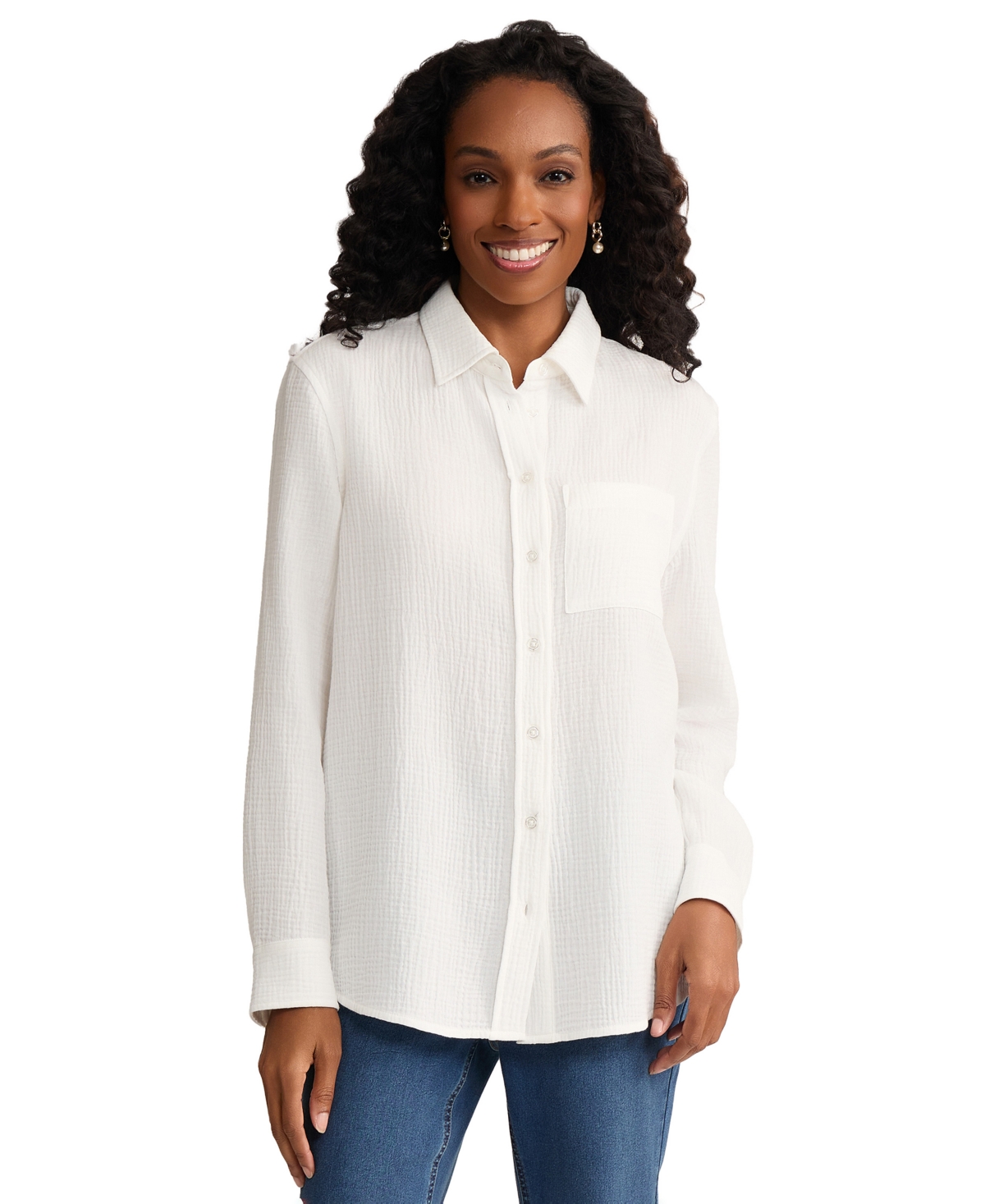 Click here for Jones New York Petite Long-Sleeve Button Down Doub... prices