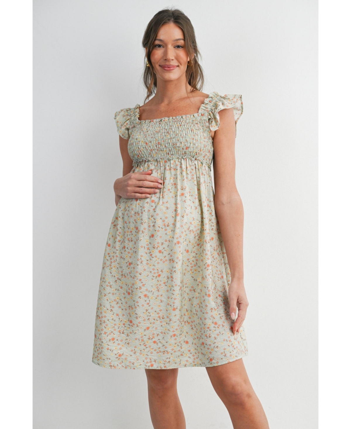 Click here for Hello Miz Maternity Smocked Floral Dress with Ruff... prices